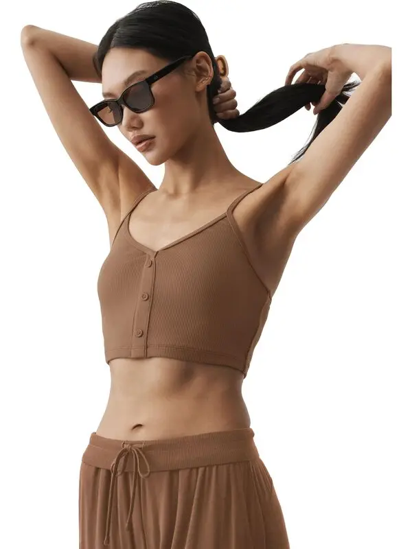 Alo Yoga Ribbed Delicate Lounge Tank Top - Sun Kissed Brown