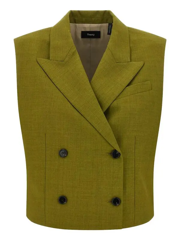 Theory City Twill Double-breasted Vest - Green