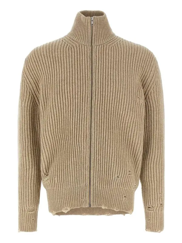 MAISON MARGIELA Distressed Wool Cardigan - Beige