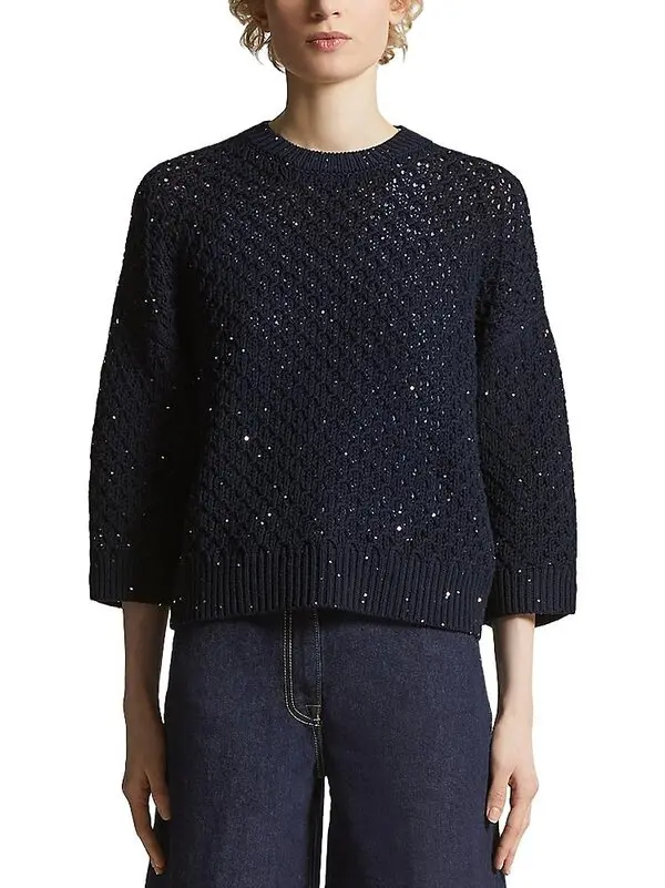 Peserico Sequin Embellished Three Quarter Sleeve Sweater - Ink