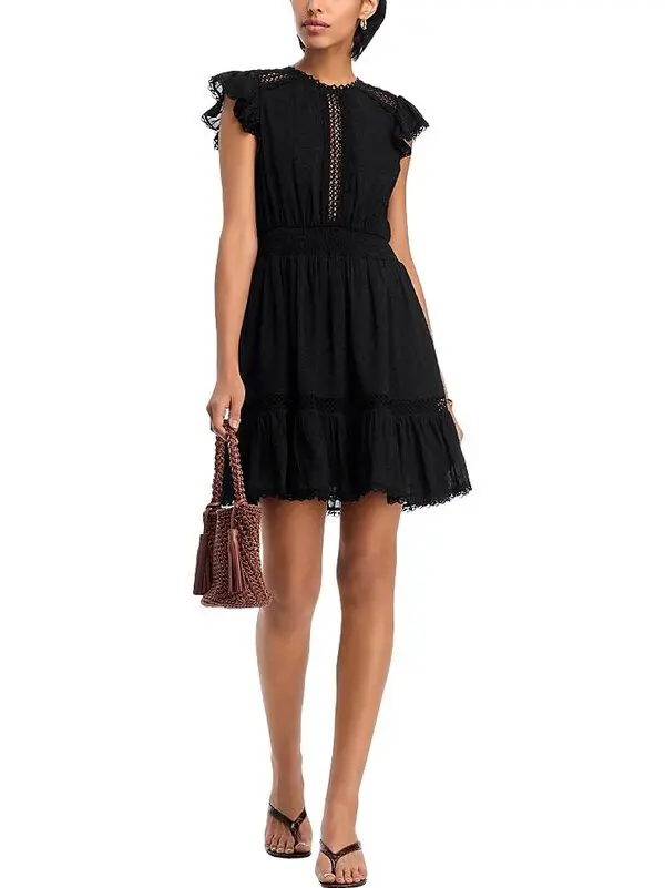 Aqua Lace Inset Flutter Mini Dress - Black