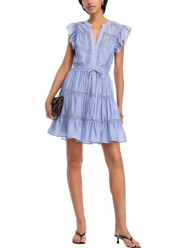 Aqua Ric Rac Flutter Sleeve Mini Dress - Slate Blue