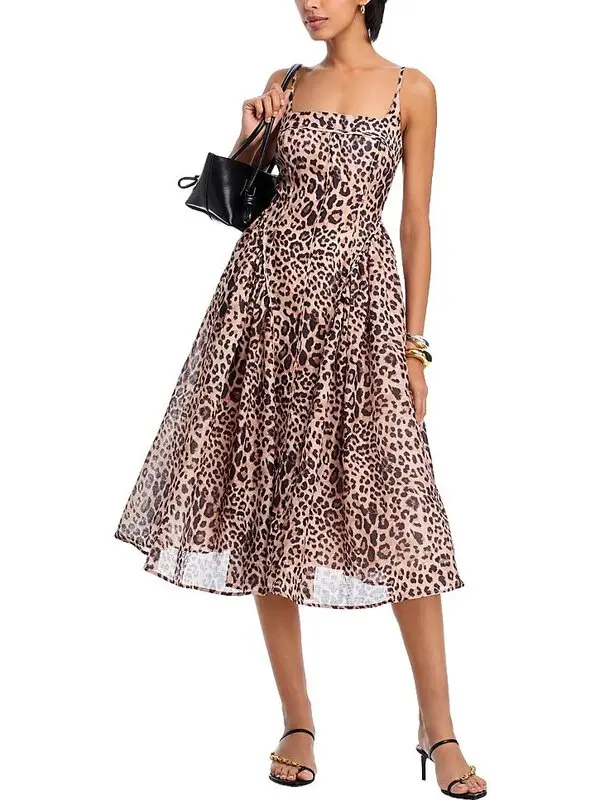 Aqua Animal Print Midi Dress - Brown