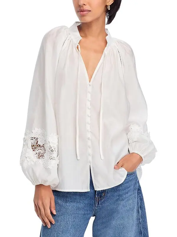 Aqua Lace Trim Blouse - Ivory