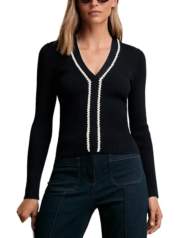 REISS Lauri Knit Top - Navy/white