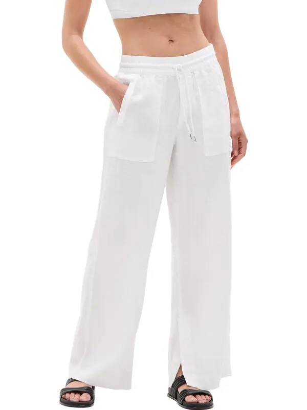 Athleta Retreat Linen High-rise Wide-leg Pants - Calla Lily