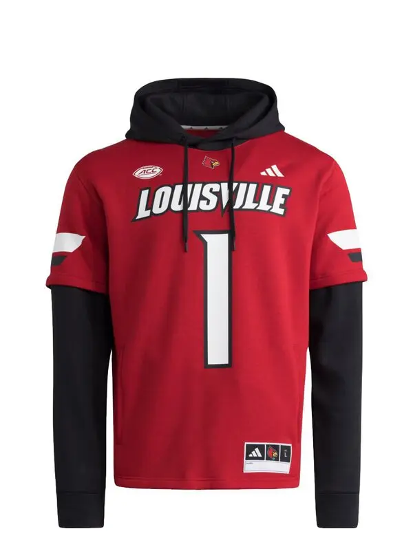 Adidas Louisville Cardinals Football Jersey Hooded Sweatshirt - Team Power Red / Black