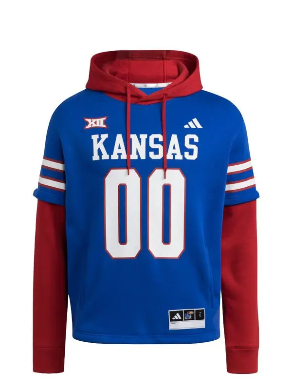 Adidas Kansas Jayhawks Football Jersey Hooded Top - Royal Blue / White / Team Power Red