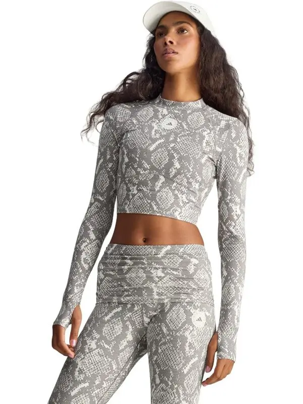 Adidas Long Sleeve Printed Crop Top - Almond Milk-smc / Charcoal