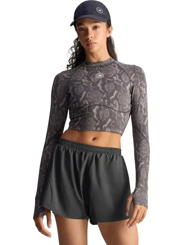 Adidas By Stella Mccartney Training Longsleeve Crop Top - Charcoal / Black