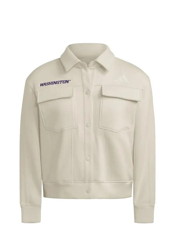 Adidas Washington Huskies Faux Denim 3-stripes Fleece Jacket - Wonder White / White / Ncaa-wtn-707