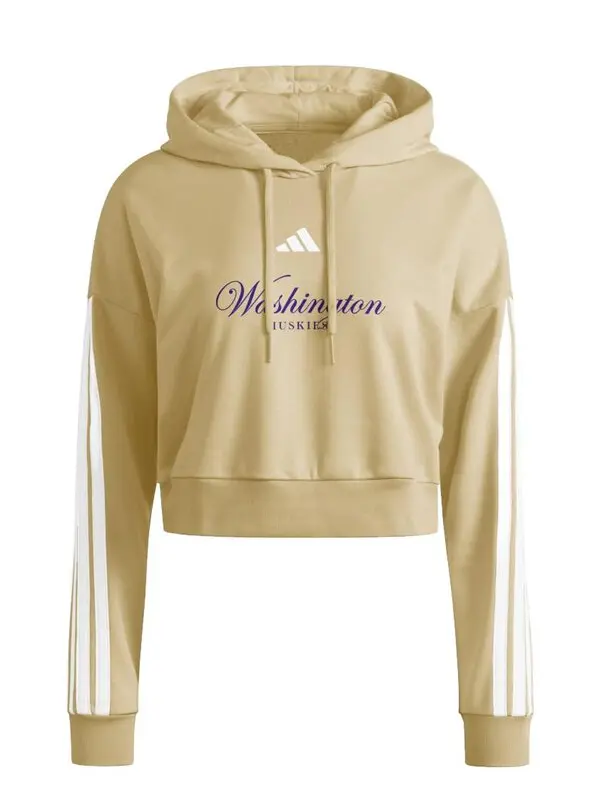 Adidas Washington Huskies Essentials 3-stripes Crop Hoodie - Team Sand / White / Ncaa-wtn-7yy