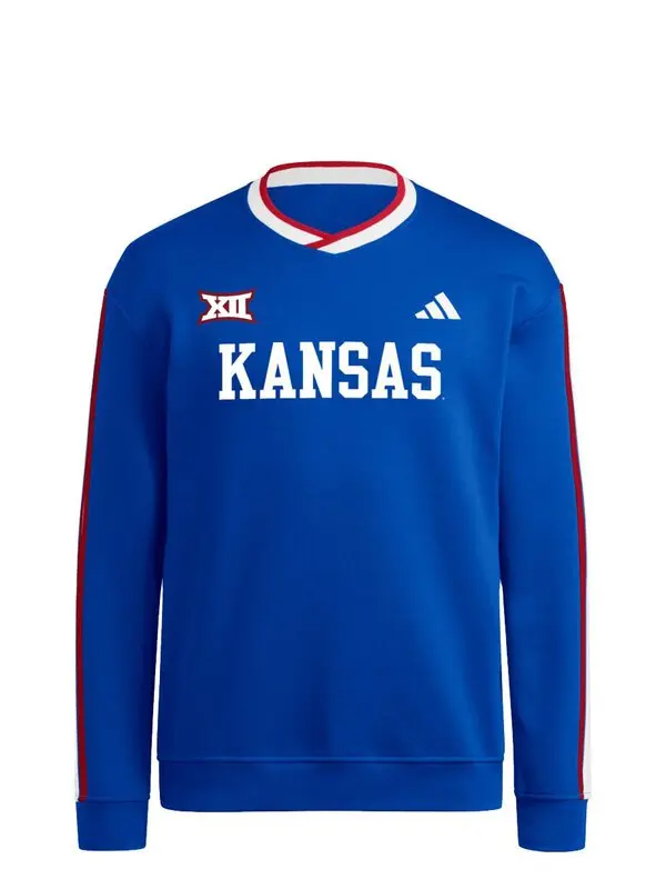 Adidas Kansas Jayhawks 3-stripes Fleece Jersey Crew - Royal Blue / White