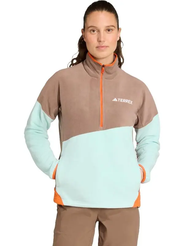 Adidas Terrex Climawarm Fleece Anorak - Trace Brown / Semi Flash Aqua / Semi Impact Orange