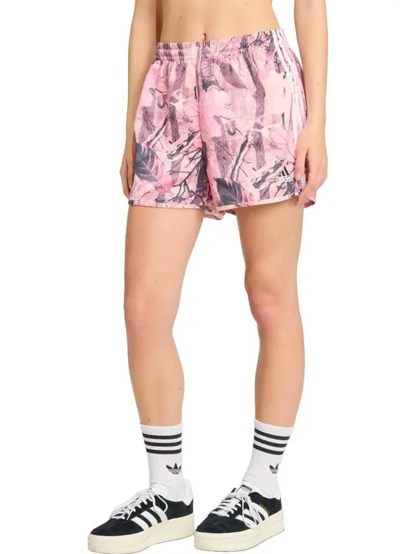 Adidas Originals Leaf Camo Print Satin Shorts - Clear Pink / White