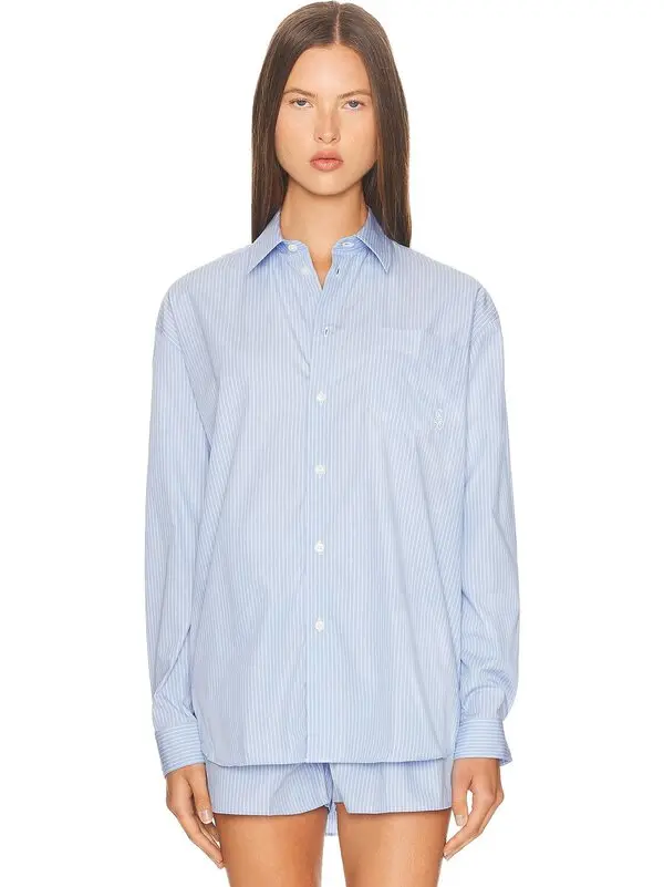 SPORTY & RICH Oversized Button-down Top - Light Blue Striped