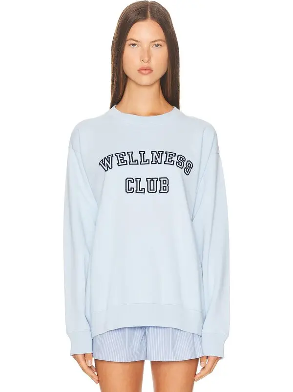 SPORTY & RICH Wellness Club Flocked Crewneck Sweatshirt - Ciel