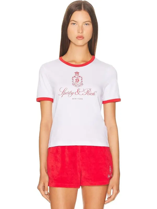 SPORTY & RICH Vendome Ringer Tee - White & Fire Red