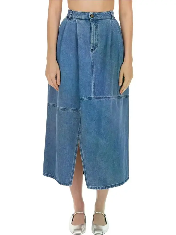 ALYSI Pleated Denim Skirt - Blue