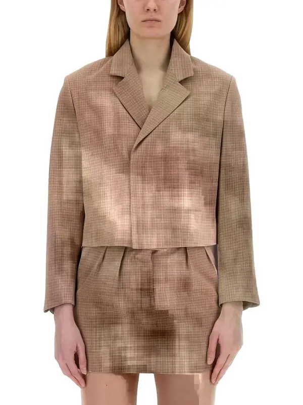 ALYSI Checked Cropped Jacket - Neutrals