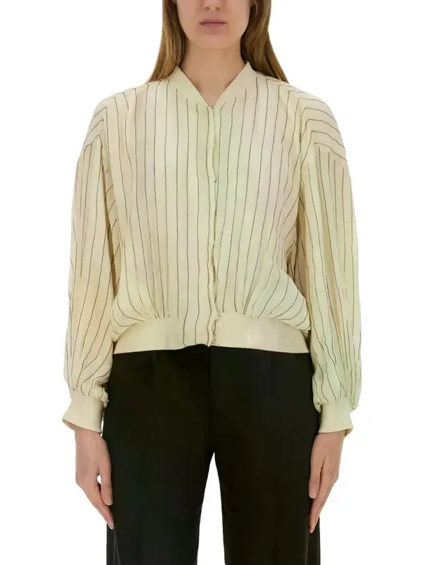 ALYSI Pinstripe Balloon-sleeve Jacket - Neutrals