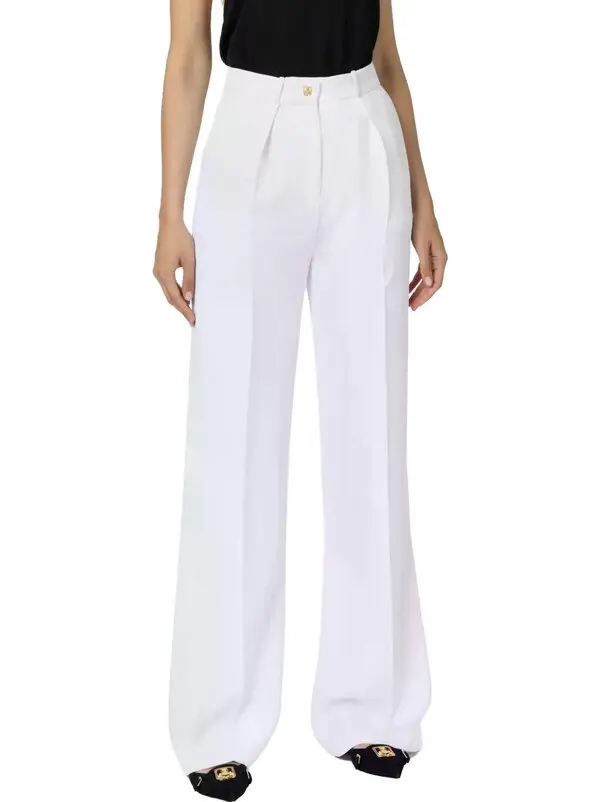 Elisabetta Franchi Pleated Trousers With Gold-button Detail - White