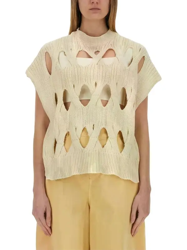 ALYSI Cut-out Knit T-shirt - Neutrals