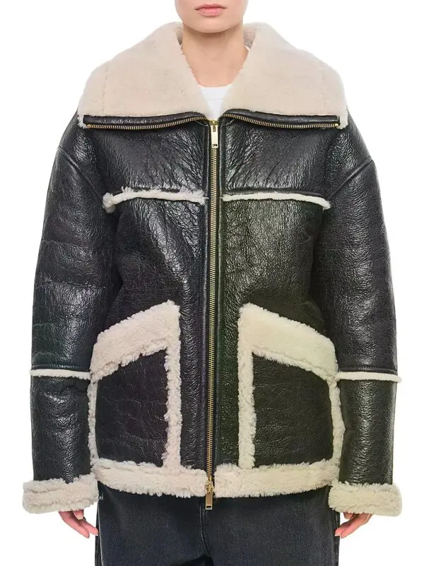 HALFBOY Leather Panelled Shearling Jacket - Black