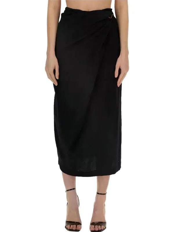 ALYSI Draped Knot-detail Midi Skirt - Black