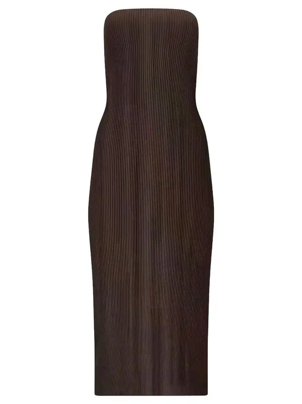 Max Mara Ribbed Strapless Midi Dress - Brown