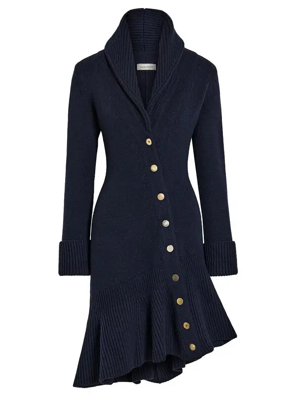 Alexander McQueen Wool Asymmetric Dress - Midnight Blue