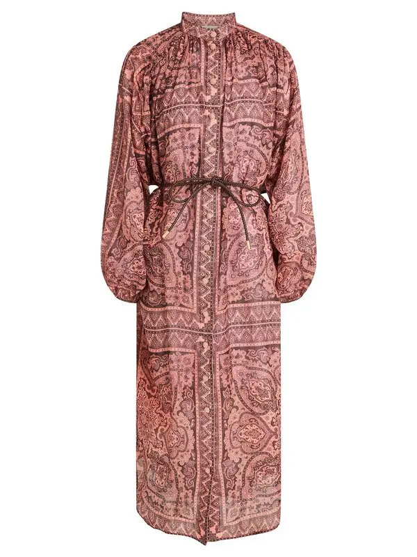 Zimmermann Paisley-print Ramie Midi Dress - Pink