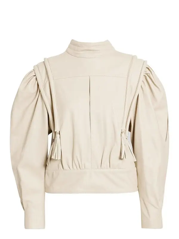 Isabel Marant Lars Gathered Leather Blouse - Beige