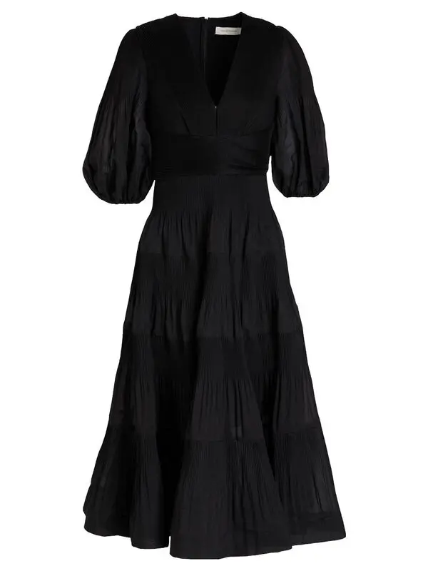 Zimmermann Plissé Organza Midi Dress - Black