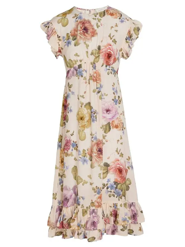 Zimmermann Floral-print Crepe De Chine Midi Dress - Cream