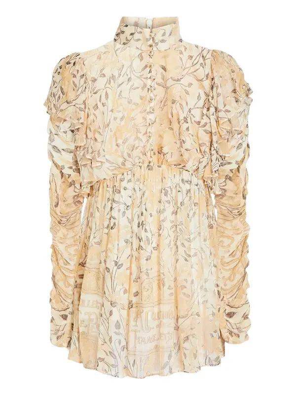 Zimmermann Ruched Printed Crepon Blouse - Cream