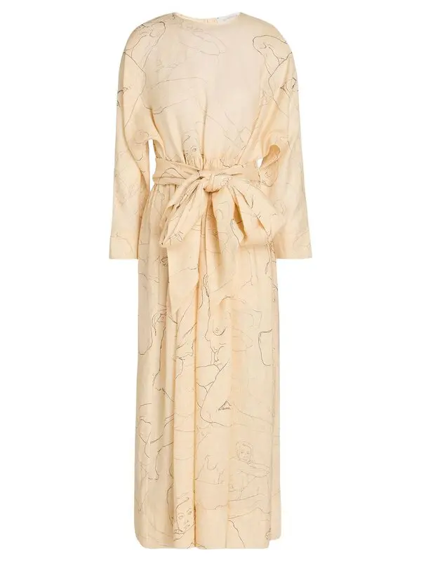 Zimmermann Belted Printed Linen Midi Dress - Cream