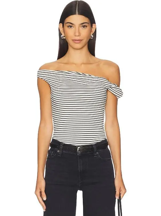 ALL THE WAYS Amber Off Shoulder Top - Black & White Stripe