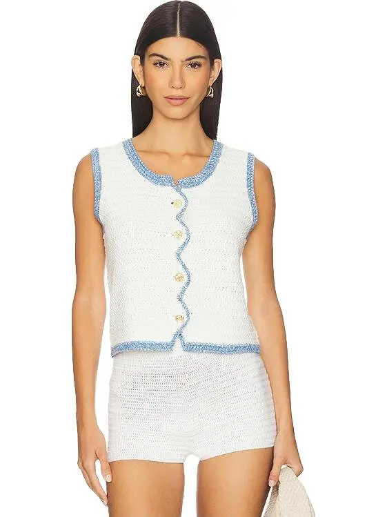 Central Park West Scallop Edge Crochet Tank - Ivory & Denim