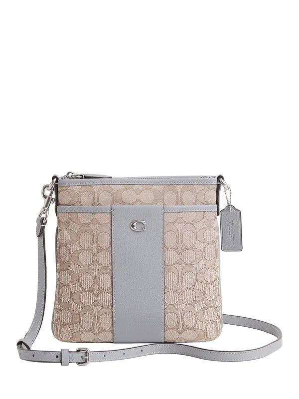 COACH® Restored Kitt Messenger Crossbody Bag In Signature Jacquard - Silver/stone/grey Blue