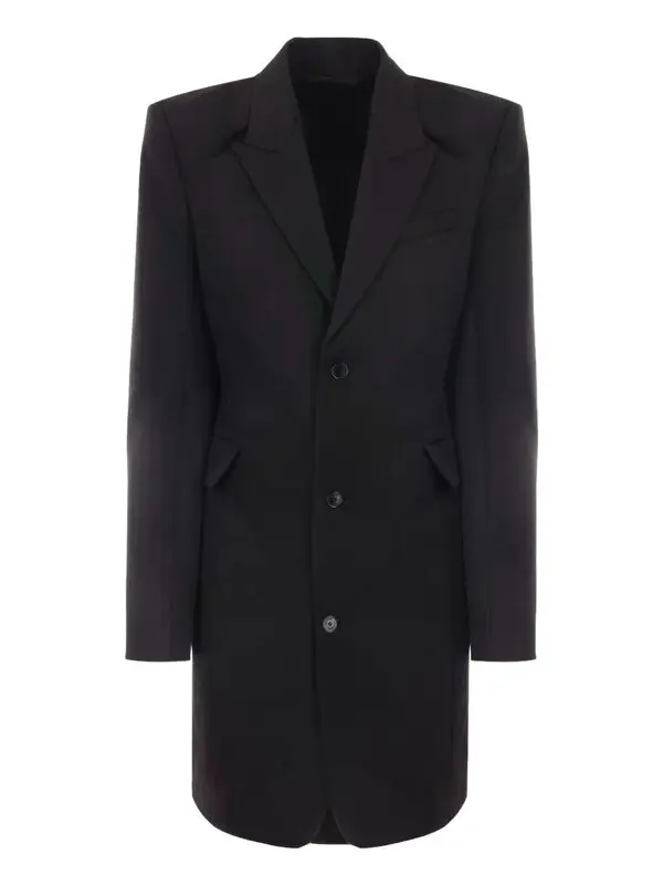 ALAINPAUL Peak-lapel Padded-shoulder Coat - Black