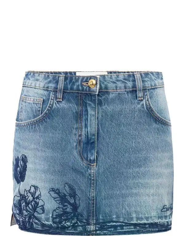 Elisabetta Franchi Embroidered Denim Mini Skirt - Blue