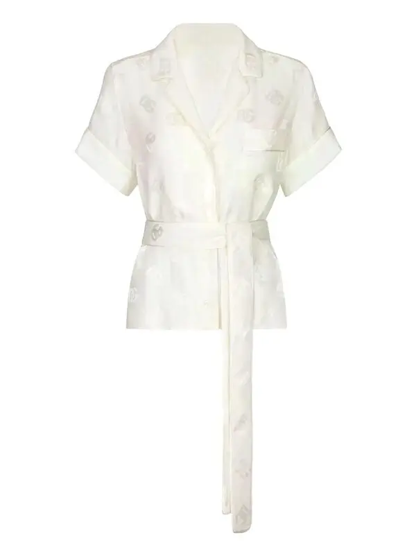 Dolce & Gabbana Dna Monogram-jacquard Tied-waist Shirt - White