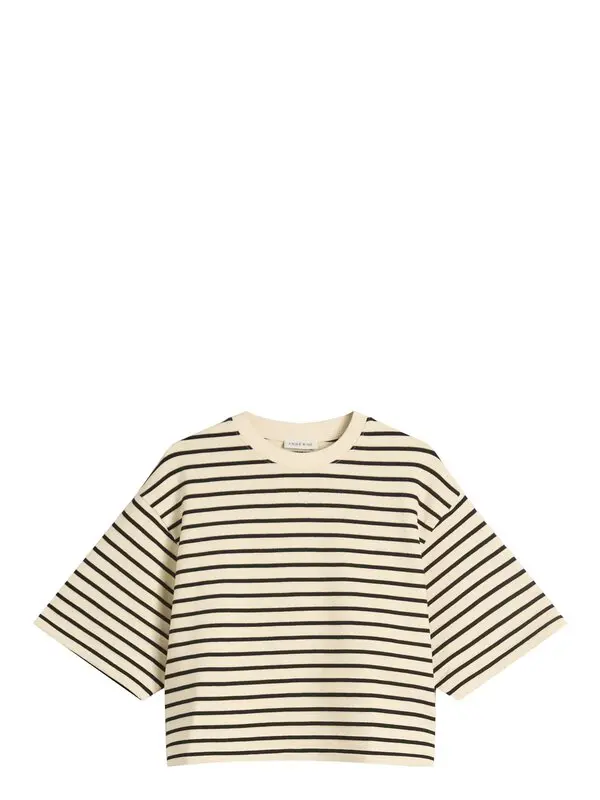 ANINE BING Myers Cropped Stripe T-shirt - Black Stripe French Terry