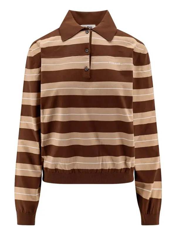 Miu Miu Striped Cotton Polo Shirt - Brown