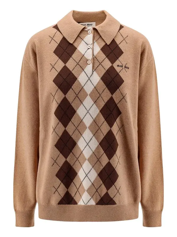 Miu Miu Cashmere Polo Shirt With Embroidery - Beige