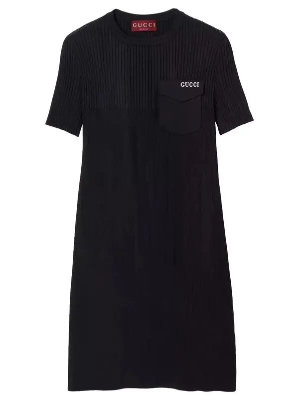 Gucci Ribbed Intarsia Pocket Midi Dress - Black