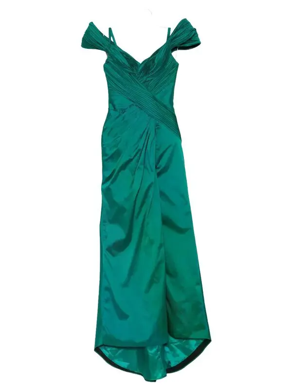 TARIK EDIZ Pleated-shoulder Maxi Dress - Green