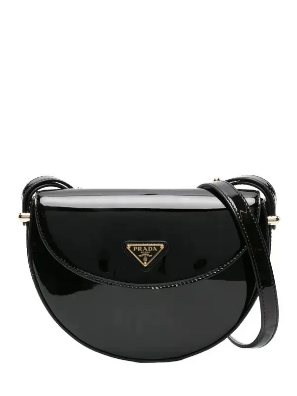 Prada Triangle-logo Patent Leather Shoulder Bag - Black
