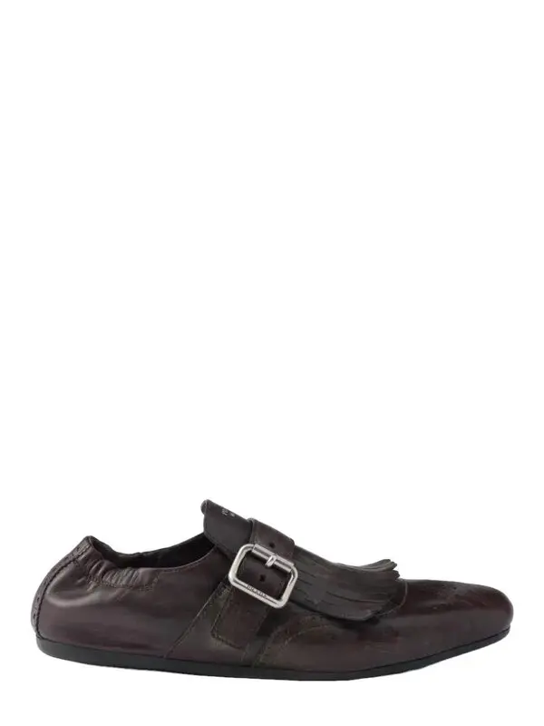 Prada Fringed Buckle Shoes - Brown